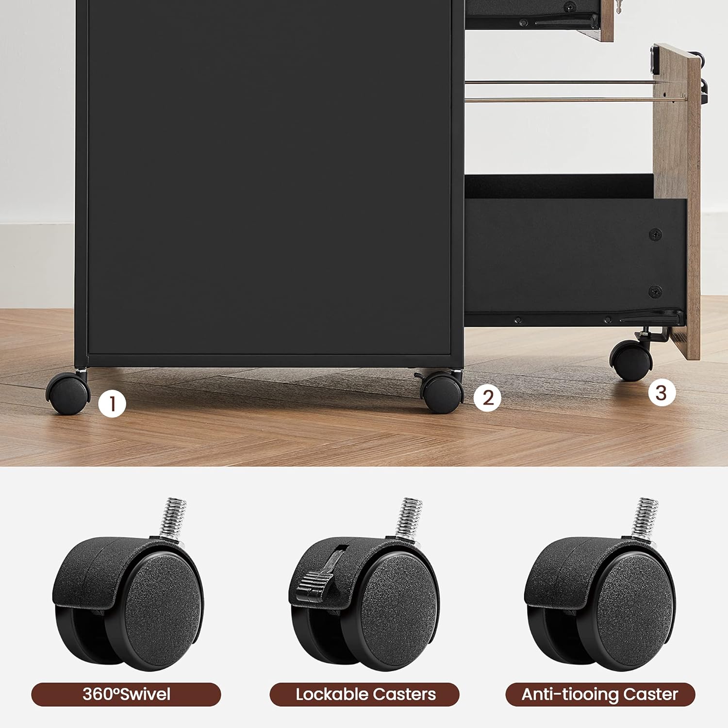 archiefkast, kantoorkast met 2 afsluitbare laden, wielen, open plank ...