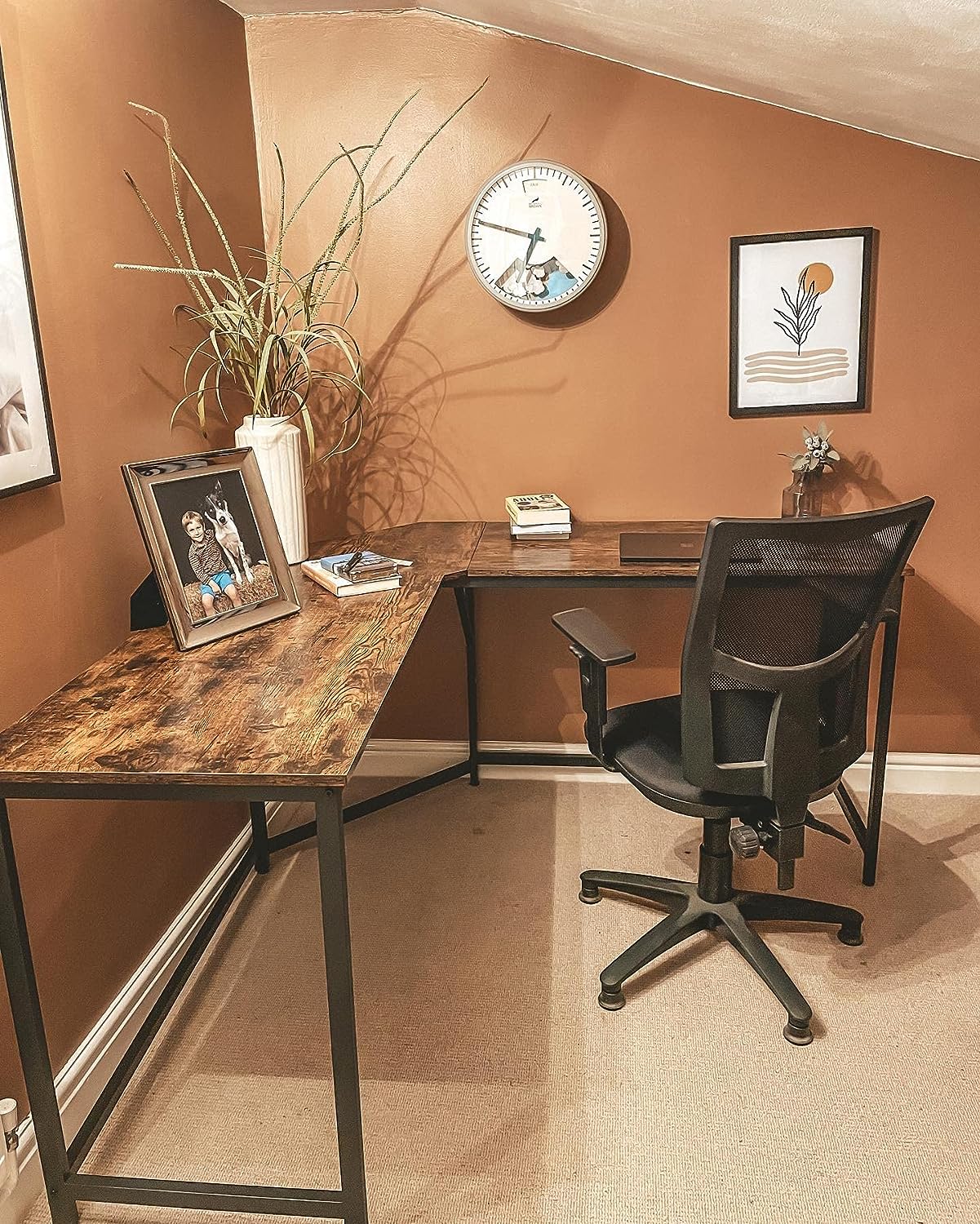 Bureau Hoekbureau, Voor Studeerkamer, 149 X 149 X 75 Cm, İndustrieel Ontwerp, Vintage Bruin ...