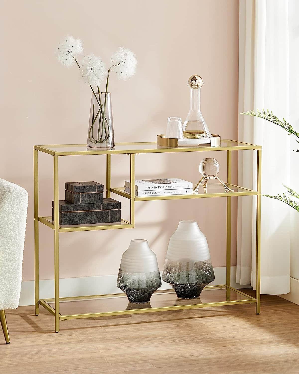 Goudkleurige Console Tafel Met Gehard Glas En Metalen Frame – 35 X 100 ...