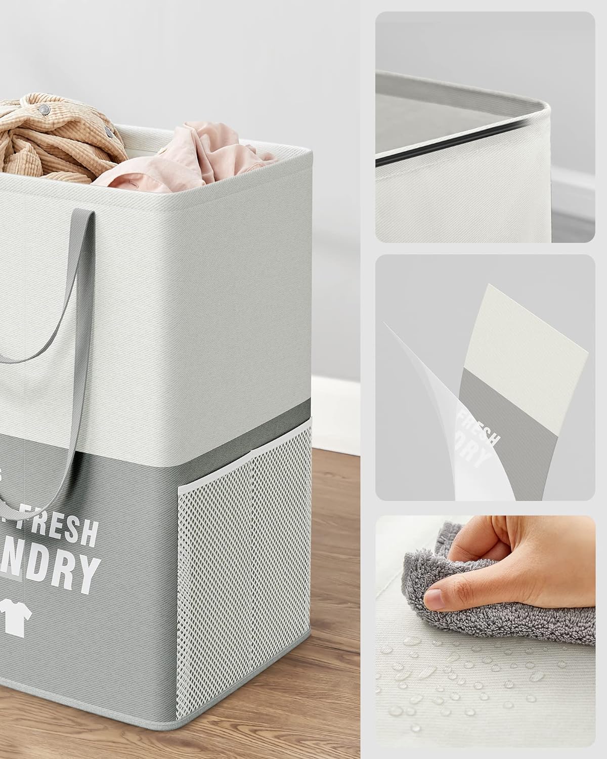 Grote wasmand, 90 L, wasmand met 2 compartimenten, vrijstaand ...