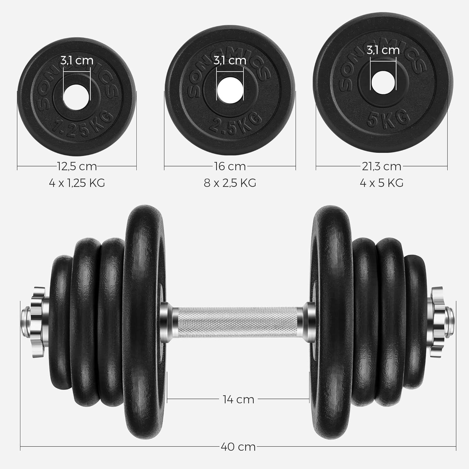 Halterset, dumbbells Gietijzeren Verstelbaar, set van 2, 20 kg/30 kg/40 ...