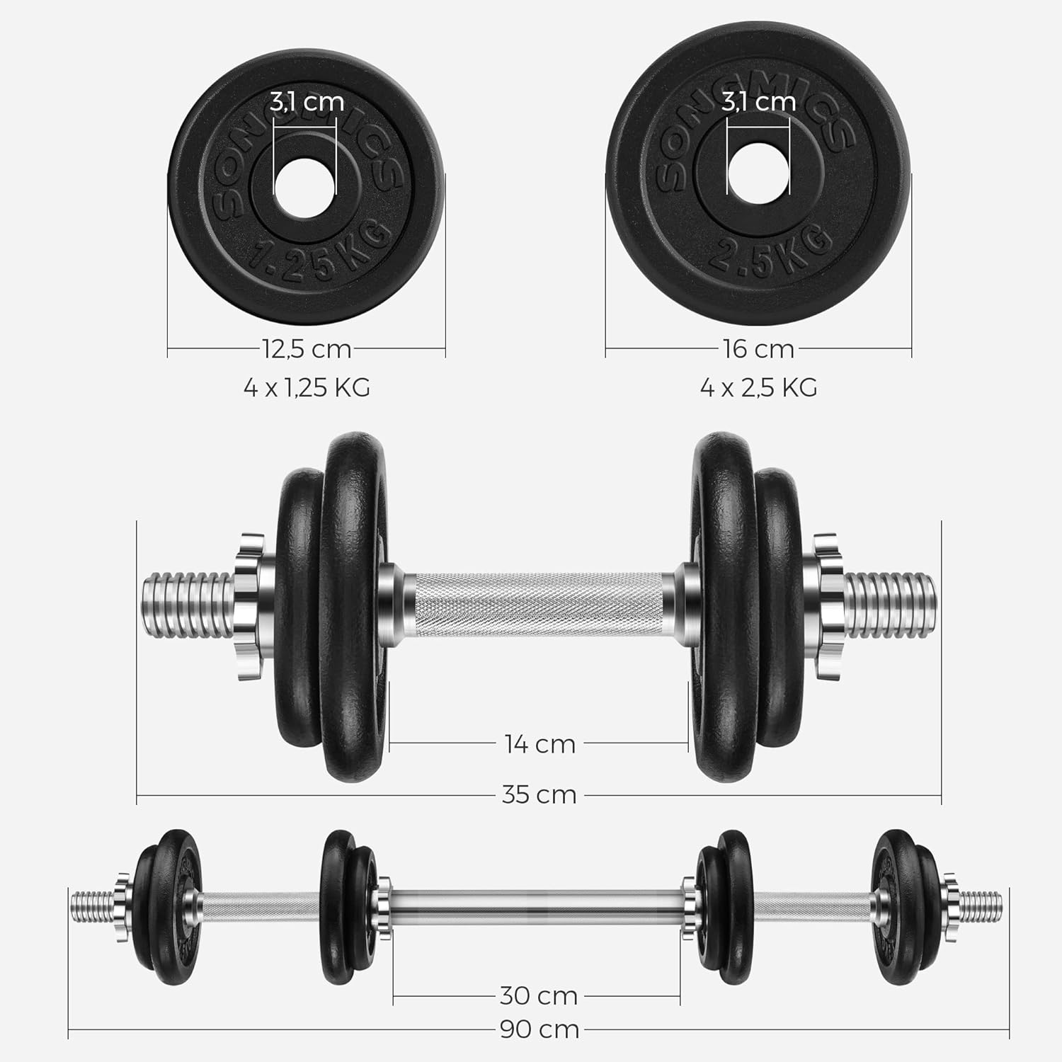 Halterset, Gietijzeren dumbbells, Verstelbare halterset, 20 kg/30 kg ...