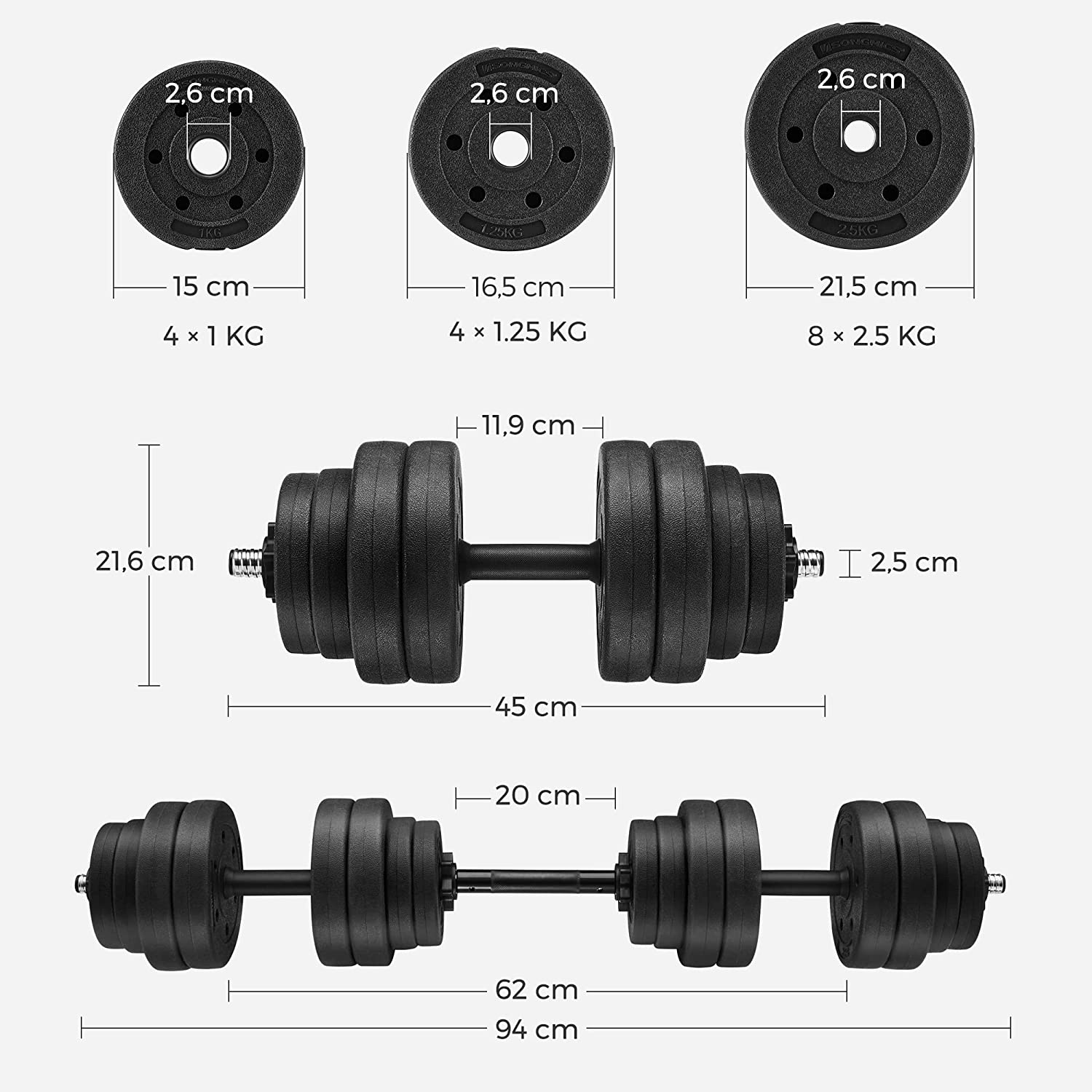 Halterset,Verstelbare Kunststof Dumbbell Set, Met Aansluitende Stalen ...