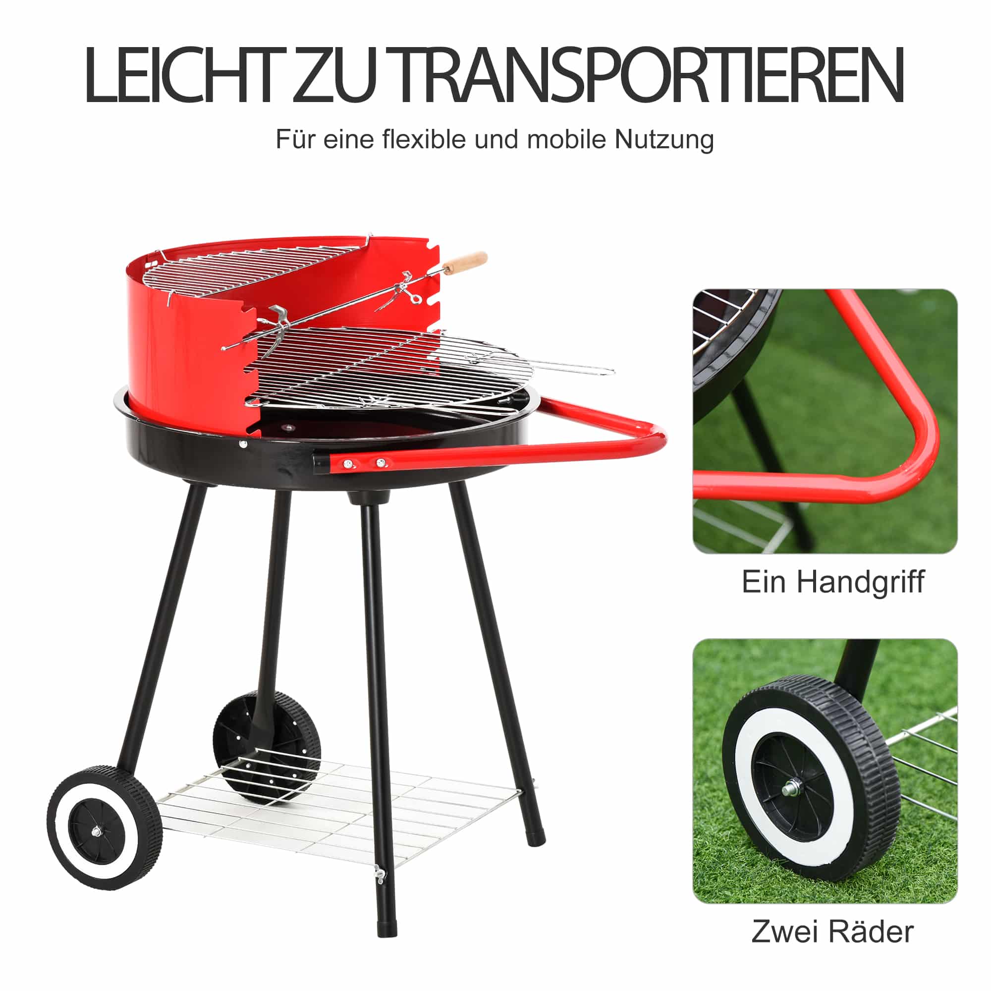 Ronde Staande Houtskoolgrill Op Wielen Met Rooster – Bbq Metaal Rood ...