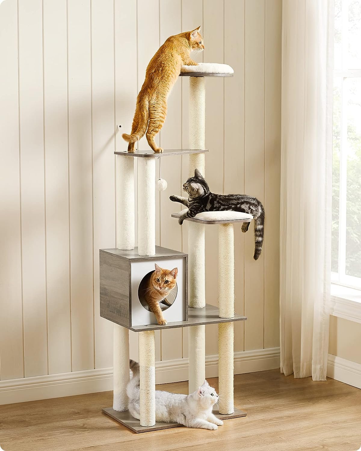 Krabpaal Voor Katten, Moderne Kattentoren, Kattenwoning Met 5 Krabpalen ...