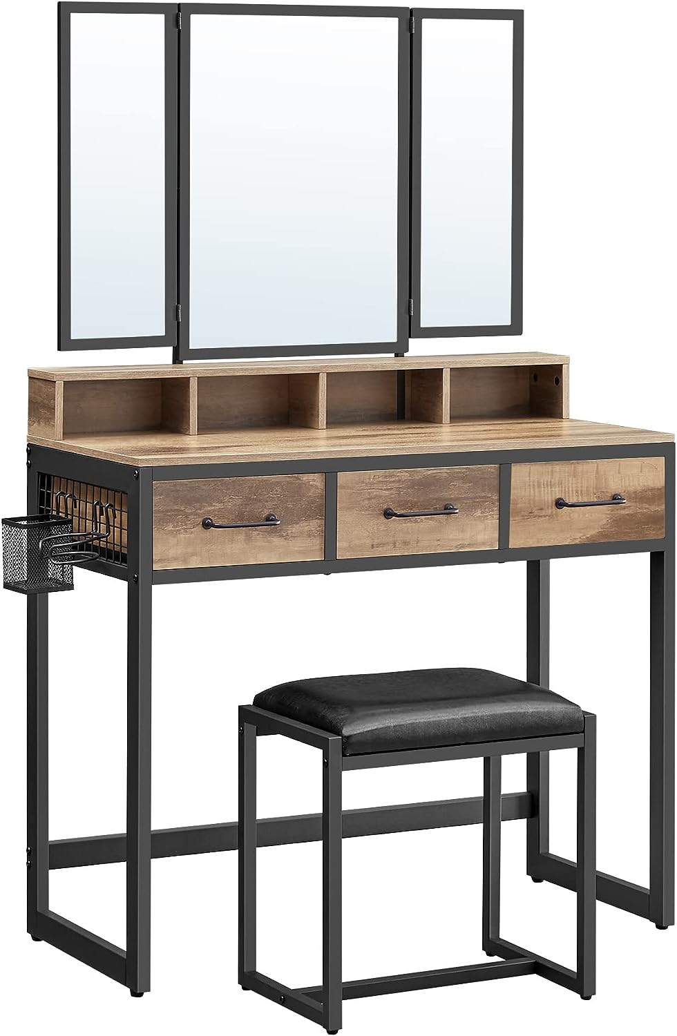 make-uptafel, 3 spiegel, eikenbruin zwart - SimpleDeal.nl