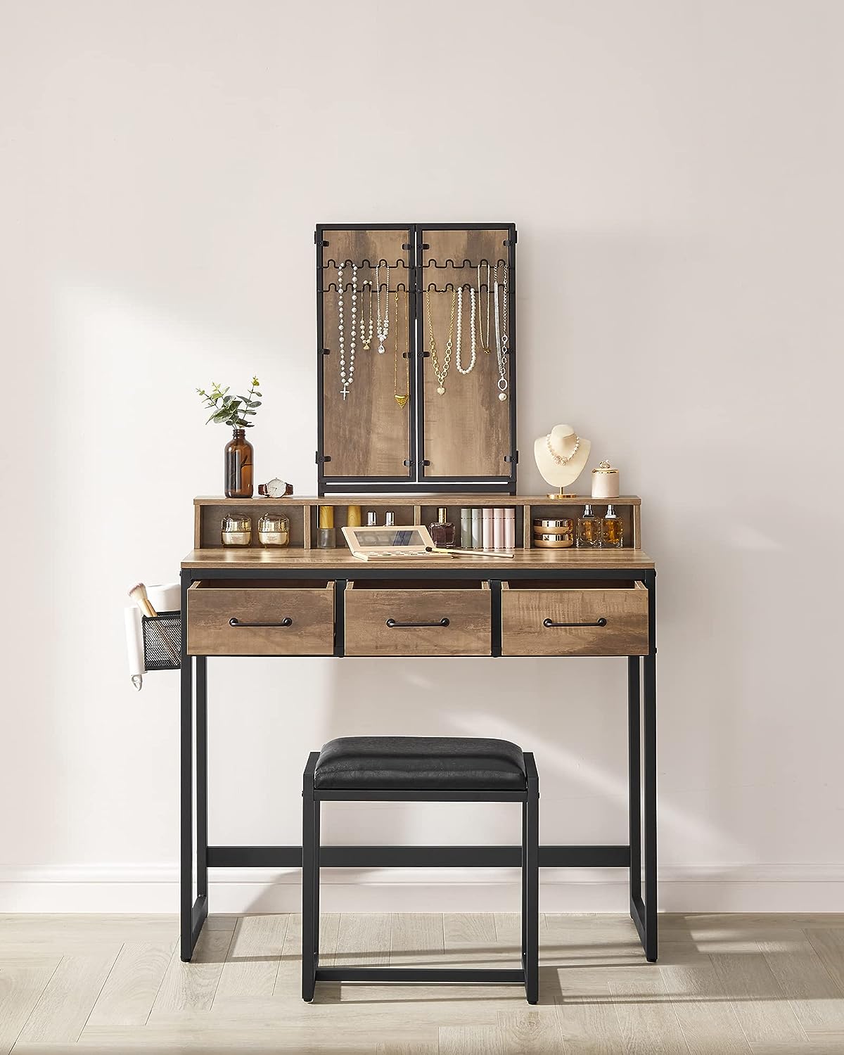 make-uptafel, 3 spiegel, eikenbruin zwart - SimpleDeal.nl