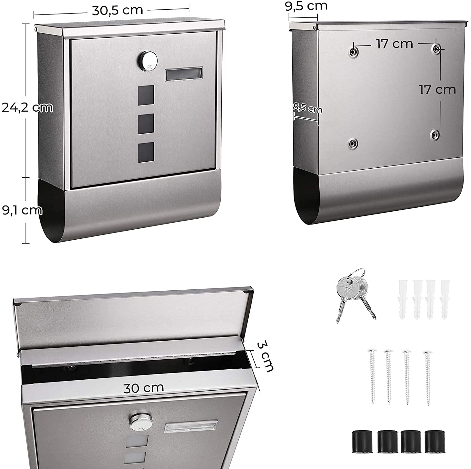 Brievenbus Van Roestvrij Staal, Wandbrievenbus, Slot Met Koperen ...