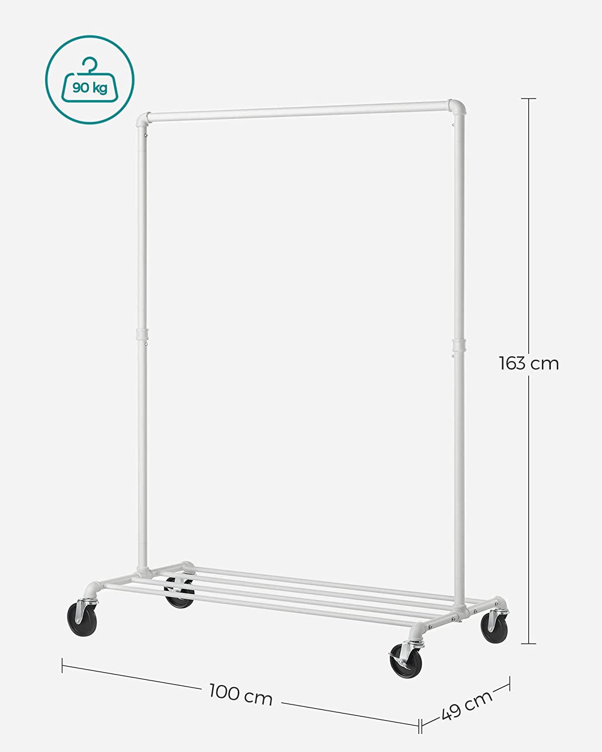 SONGMICS HSR061W01 Kledingrek, met wieltjes, tot 90 kg belastbaar ...
