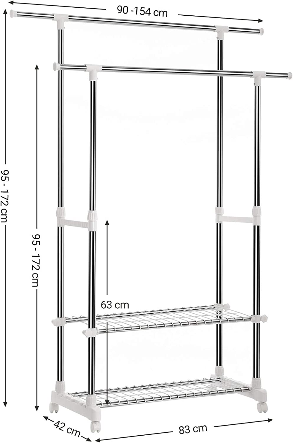 Kledingrek Met 2 Schoenenrekken, Verstelbaar Van 95 – 172 Cm, Buizen ...