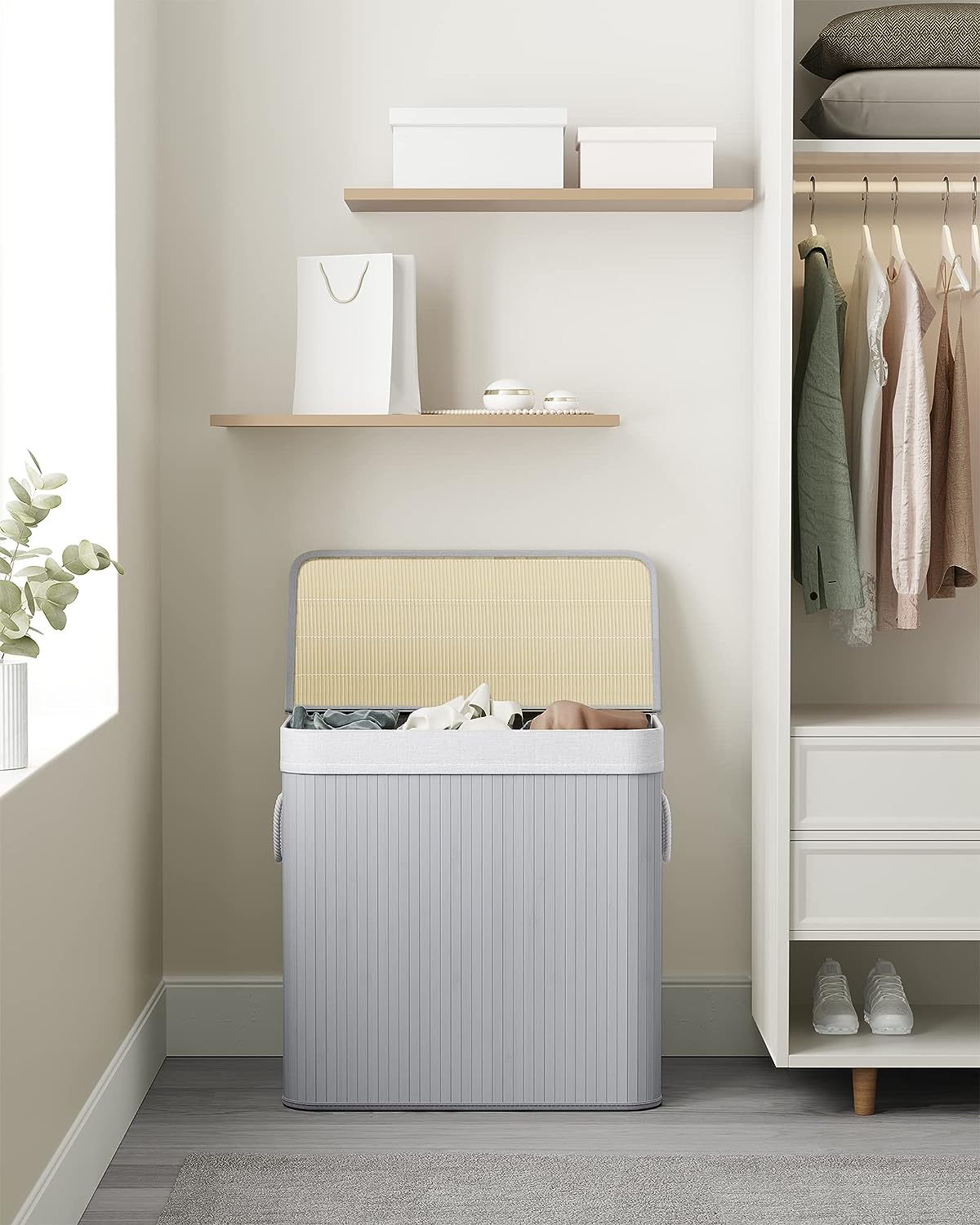 Wasmand, 150L, wasbox met deksel, wassorteermachine, van bamboe, met ...