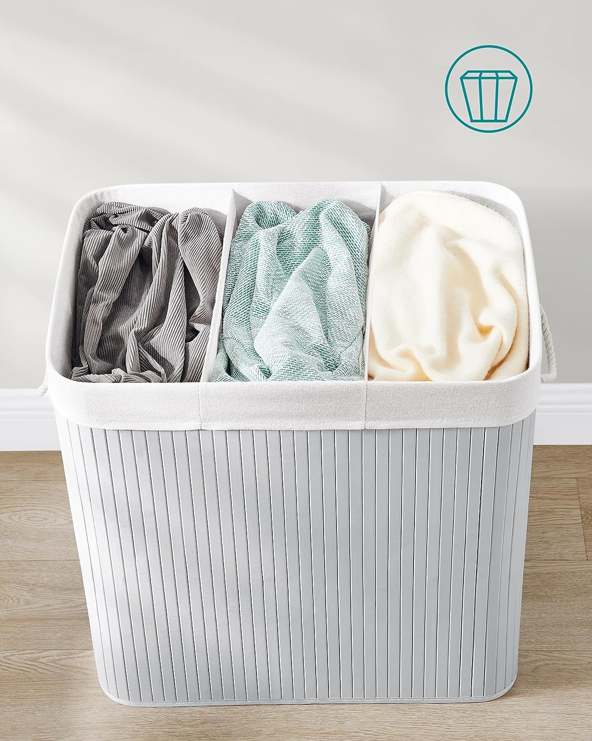 Wasmand, 150L, wasbox met deksel, wassorteermachine, van bamboe, met ...