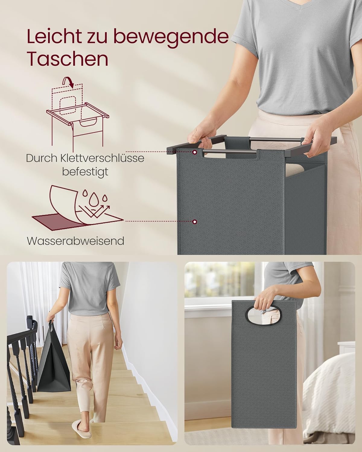 Wasmand met 2 vakken, wasverzamelaar met kledingstang, wasmand met ...