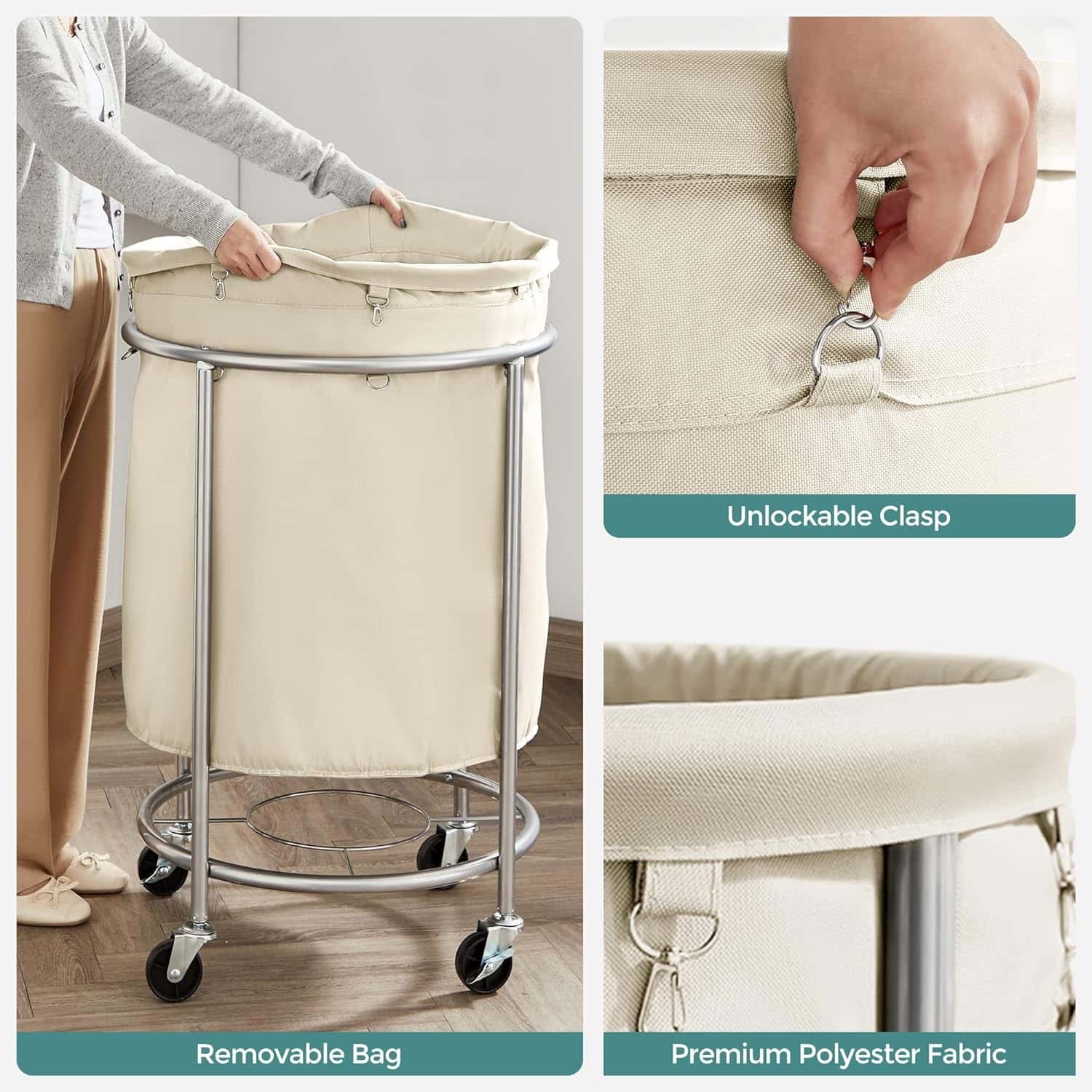 Wasmand met wieltjes, wasverzamelaar, 170 liter, ronde mand met stalen ...