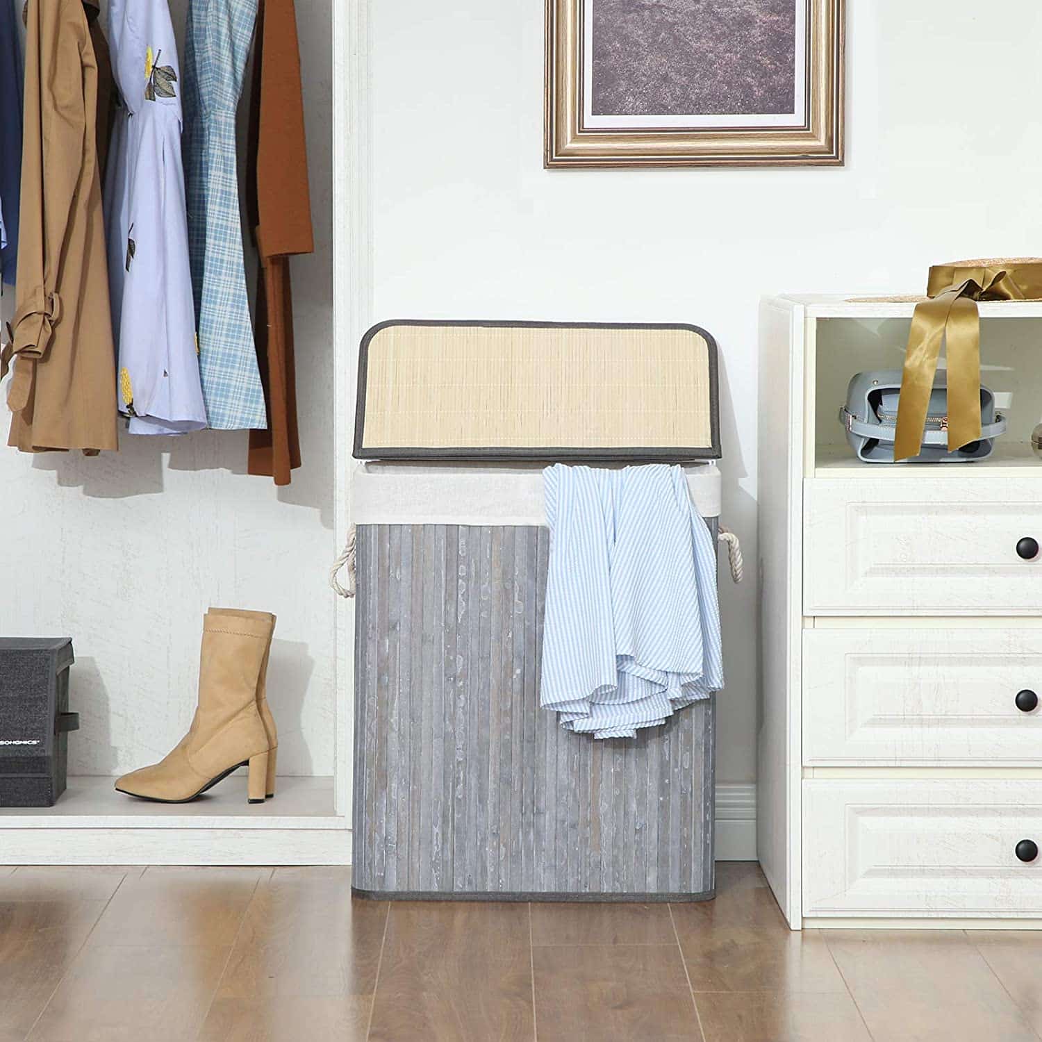 Wasmand 100 L, Wasmand Van Bamboe, Wasmand Met Handvatten, Deksel Met ...
