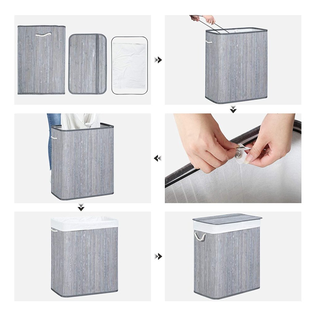 Wasmand 100 L, Wasmand Van Bamboe, Wasmand Met Handvatten, Deksel Met ...