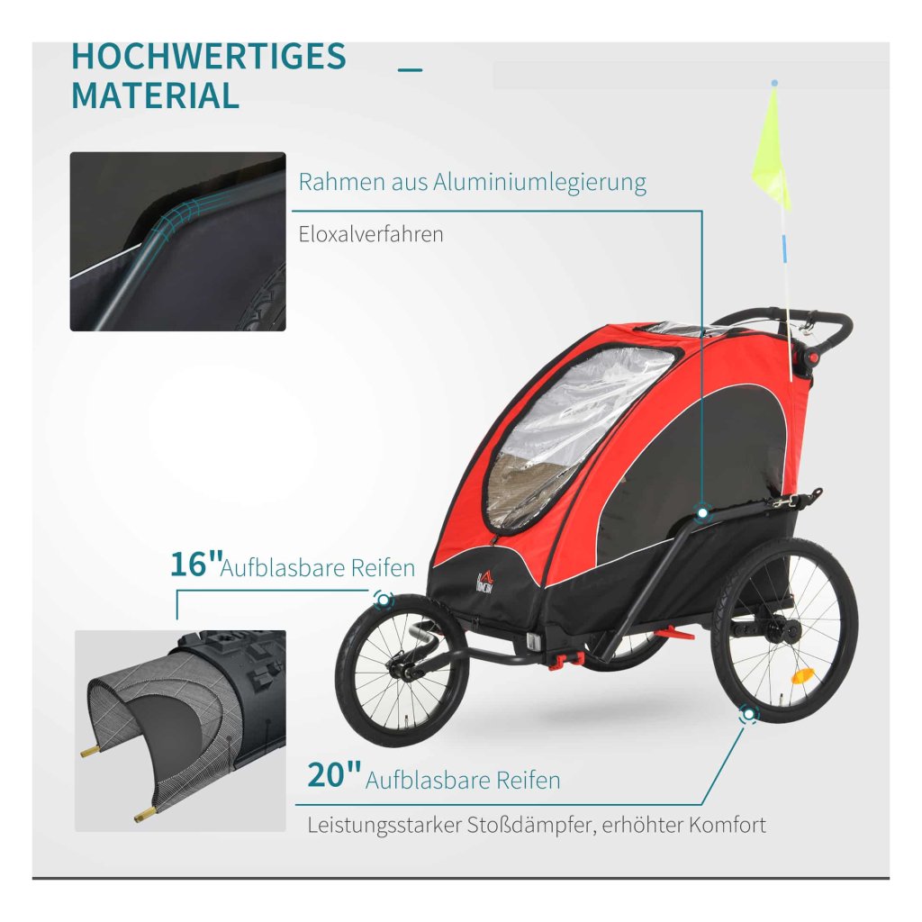 Kinderfietskar - 3-in-1 - voor twee kinderen - rood/zwart - SimpleDeal.nl