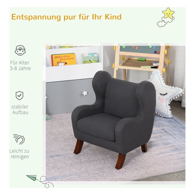 Kinderstoel - Zaza Home - Mini-stoel - Linnen - Grijs - SimpleDeal.nl