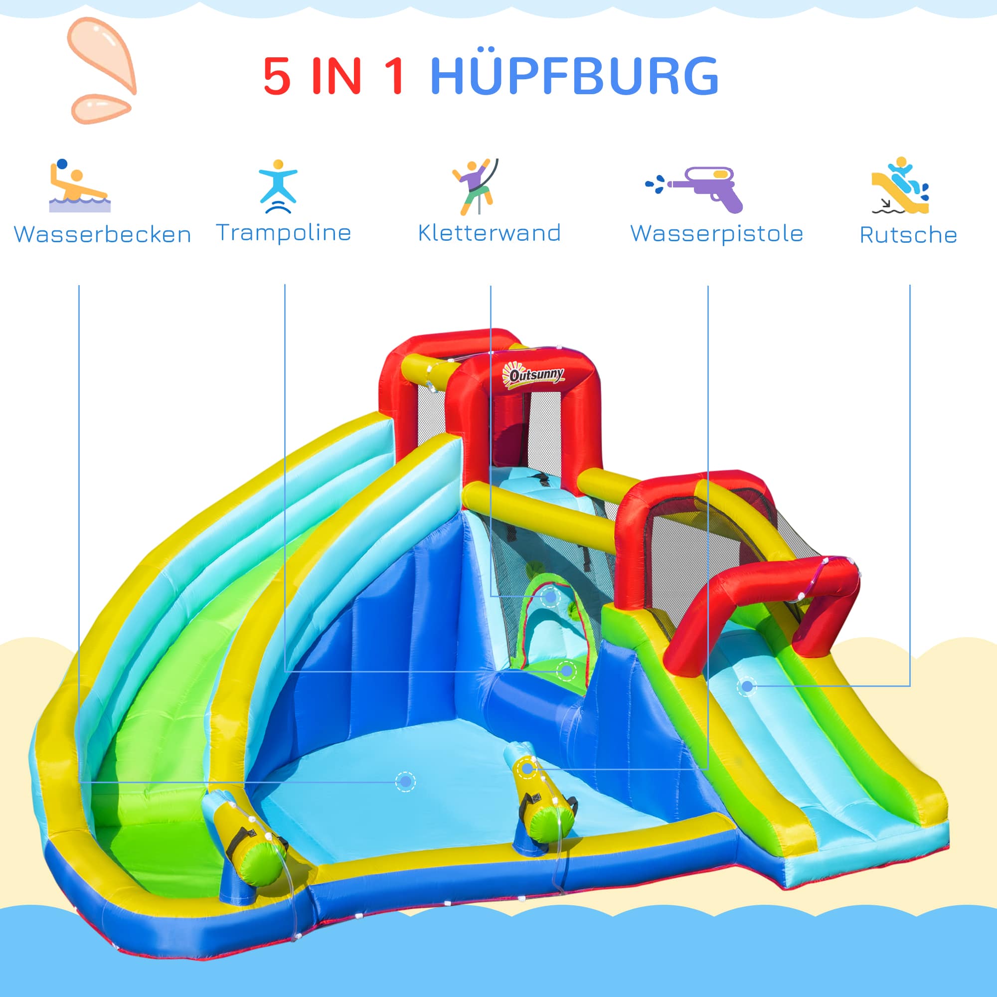Springkasteel - Opblaasbaar waterpark - Voor 3 tot 8 jaar - SimpleDeal.nl