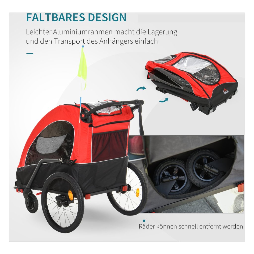 Kinderfietskar - 3-in-1 - voor twee kinderen - rood/zwart - SimpleDeal.nl