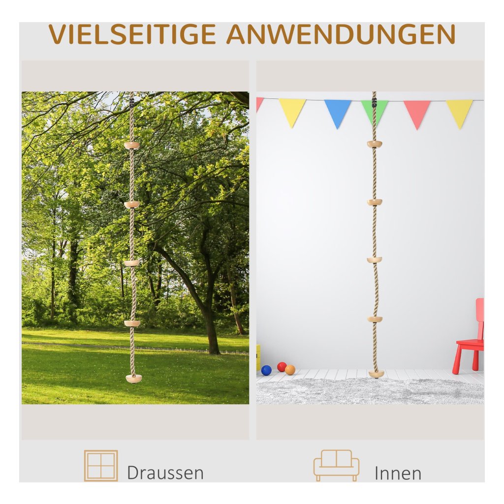 Klimschommel - OutdoorFun - Houten treden - Kindvriendelijk - Bruin ...