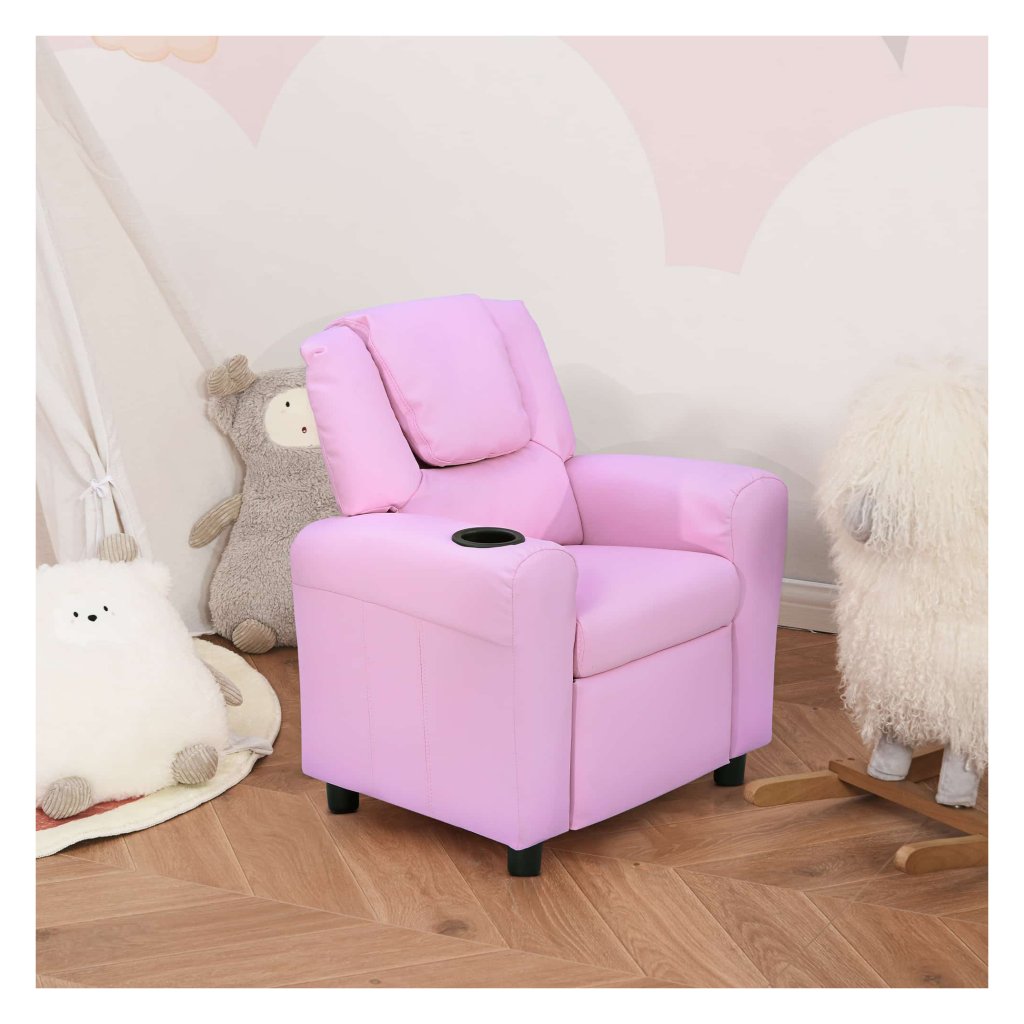 Kinderfauteuil - Ligfunctie - Bekerhouder - Roze - SimpleDeal.nl