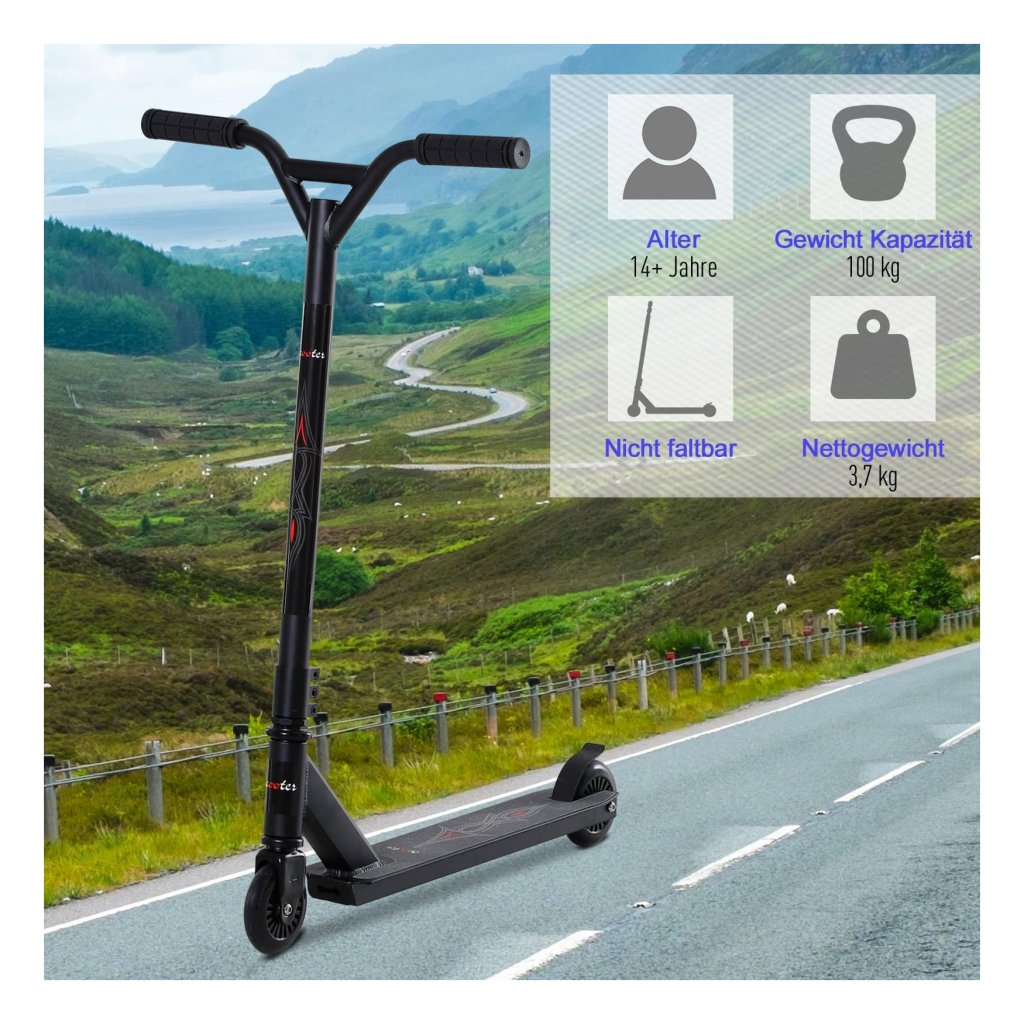 Stuntstep - Freestyle Tricks – Aluminium Frame - Zwart - SimpleDeal.nl