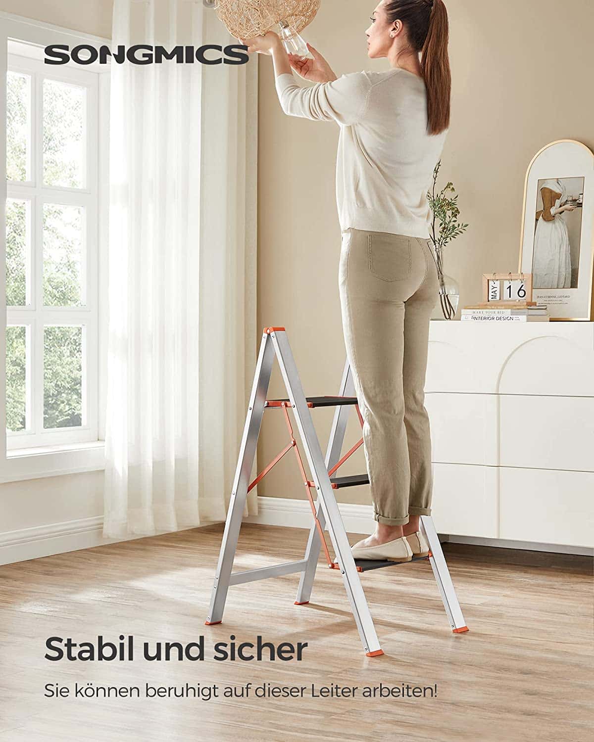 Ladder 3 treden, opklapbaar, antislip, tot 150 kg belastbaar, opstap ...