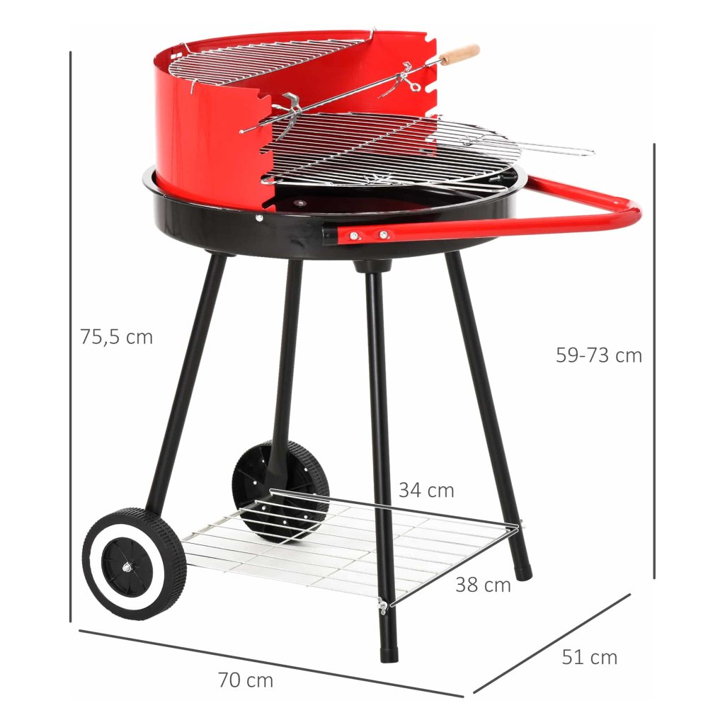 Ronde Staande Houtskoolgrill Op Wielen Met Rooster – Bbq Metaal Rood ...