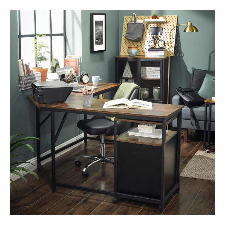 Bureau Hoekbureau, Voor Studeerkamer, 149 X 149 X 75 Cm, Ä°ndustrieel Ontwerp, Vintage Bruin ...