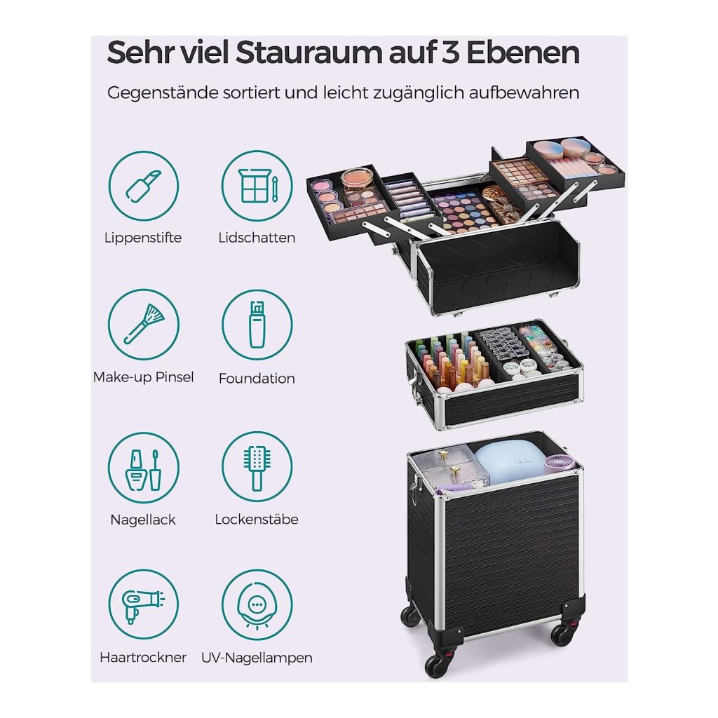 Professionele Make-up Koffer met 4 Universele Wielen - SimpleDeal.nl
