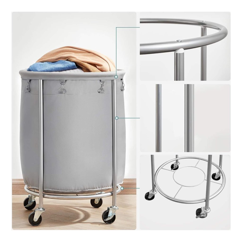 Wasmand met wieltjes, wasverzamelaar, 170 liter, ronde mand met stalen ...