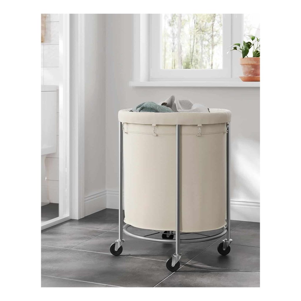 Wasmand met wieltjes, wasverzamelaar, 170 liter, ronde mand met stalen ...