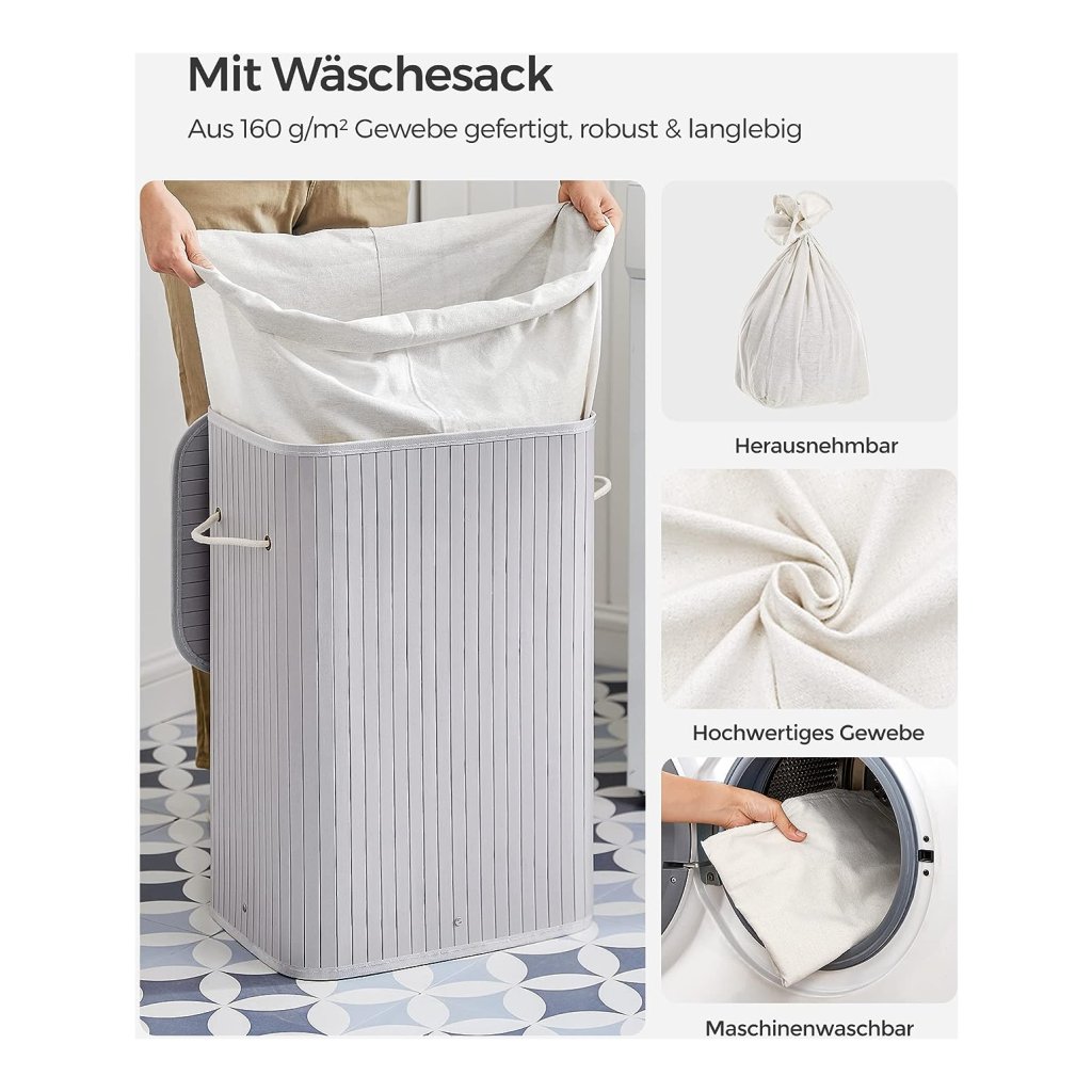 Wasmand van bamboe met een inhoud van 72 liter, met deksel en ...