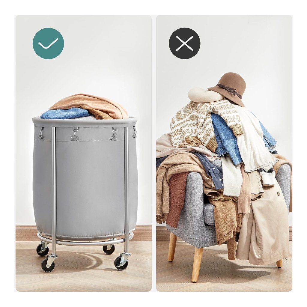 Wasmand met wieltjes, wasverzamelaar, 170 liter, ronde mand met stalen ...