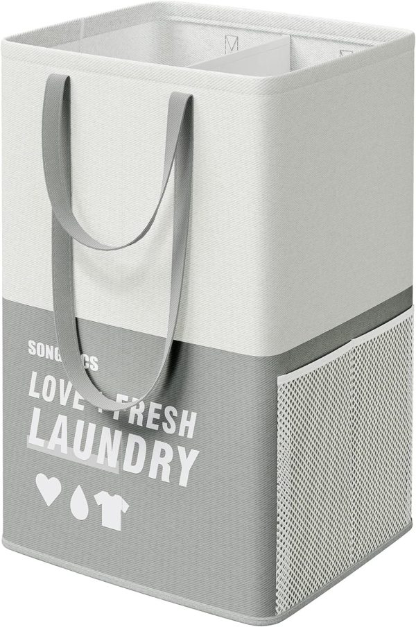 Grote wasmand, 90 L, wasmand met 2 compartimenten, vrijstaand ...