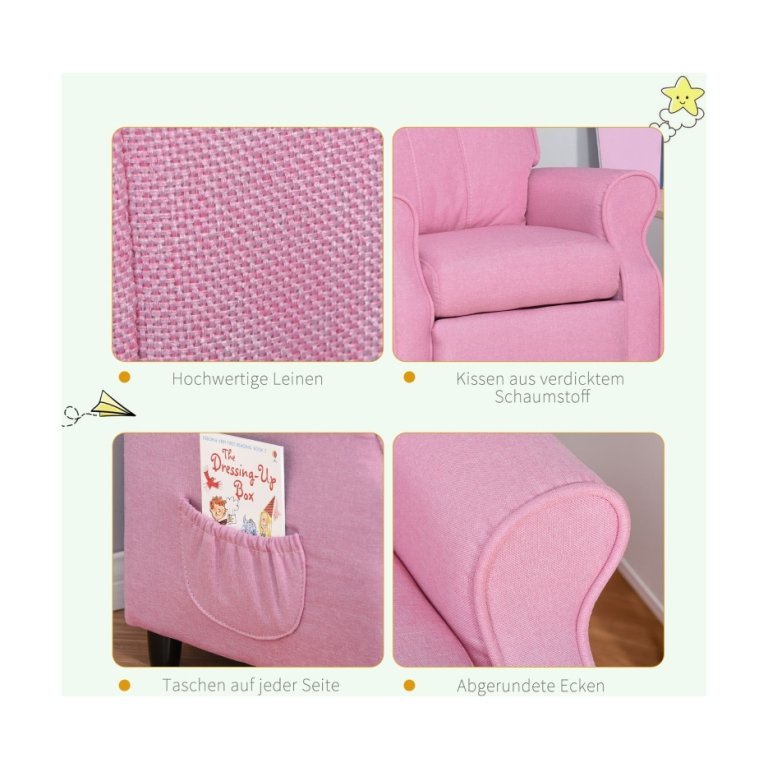 Kinderfauteuil - ZAZA Home - Verstelbare rugleuning - Roze - SimpleDeal.nl