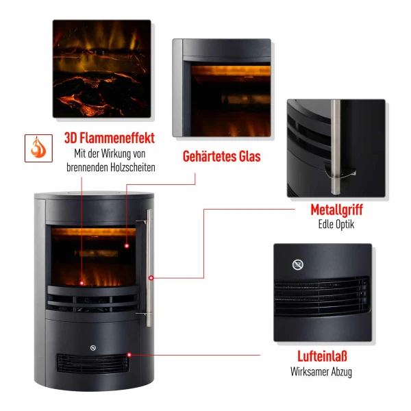 LED -elektrocaminewand open haard kachel kachel met vlameffect 900 ...