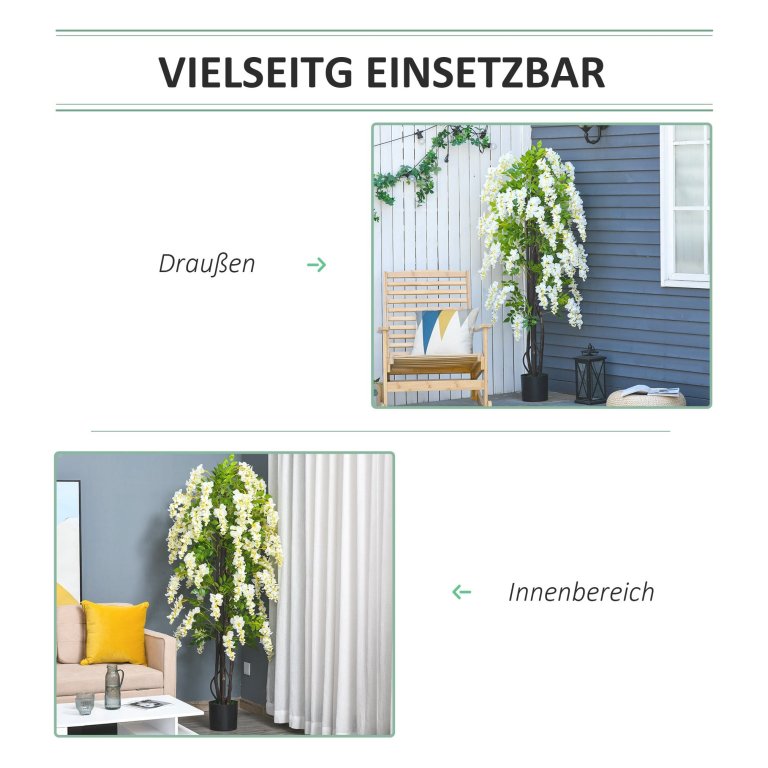 Kunstplant met witte glycinia -decoratie 1,65 m kunstmatige planten in ...