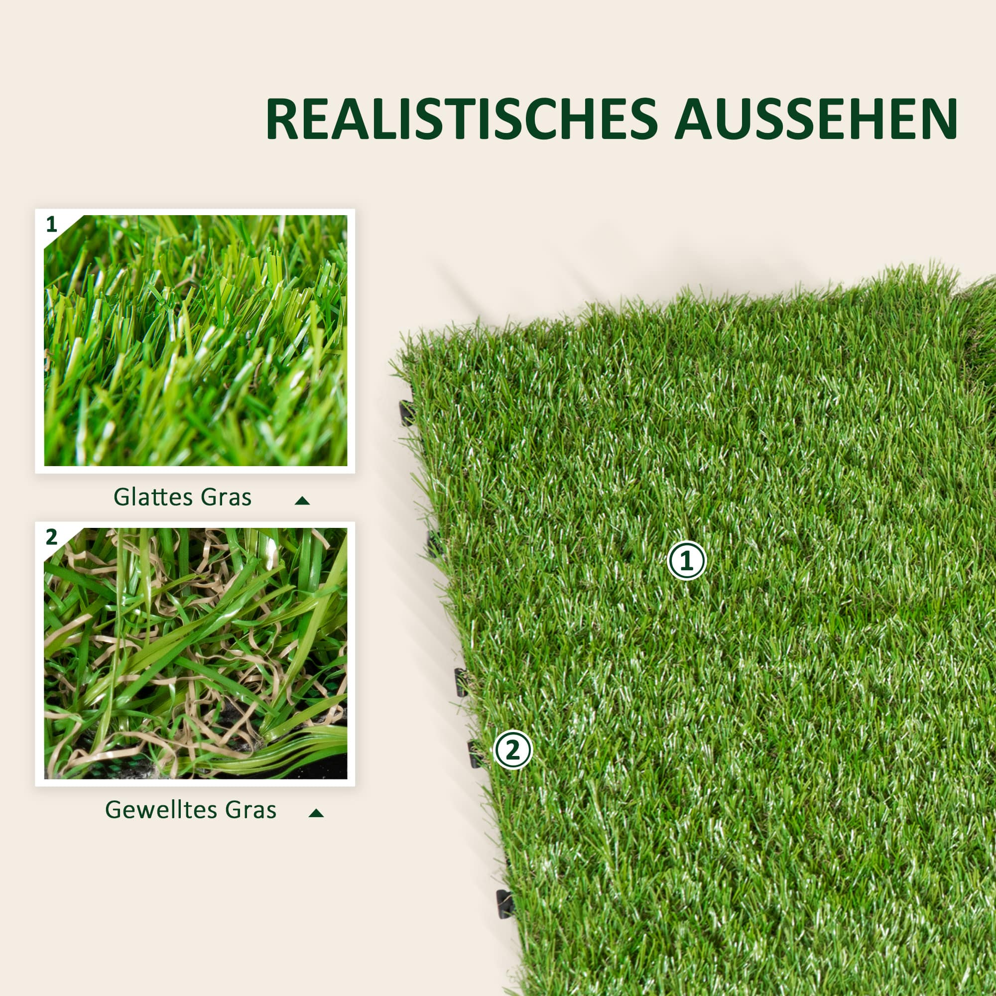 Art Turf Terrace Tiles Set Floor Tile Grass Mat 10 stuks, 25 mm ...