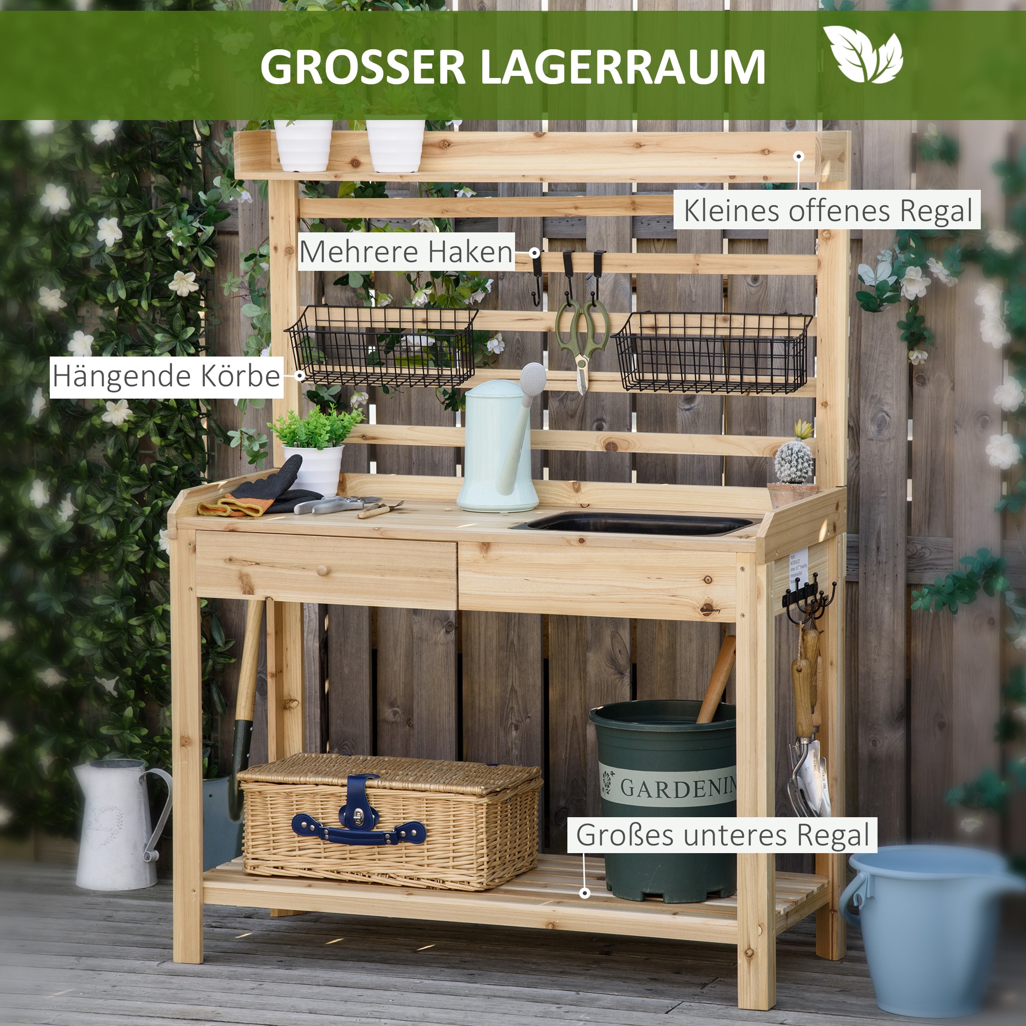 Tuinplanttafel - Met Wasbak en Lade - Naturel - SimpleDeal.nl