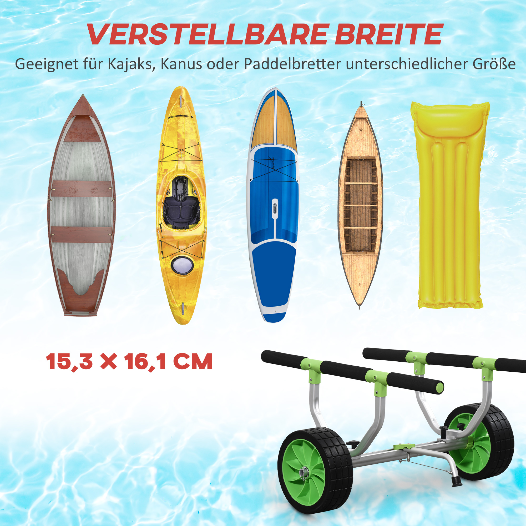 Bootkar - Verstelbaar - Voor kajaks & kanos - Groen/Zwart - SimpleDeal.nl