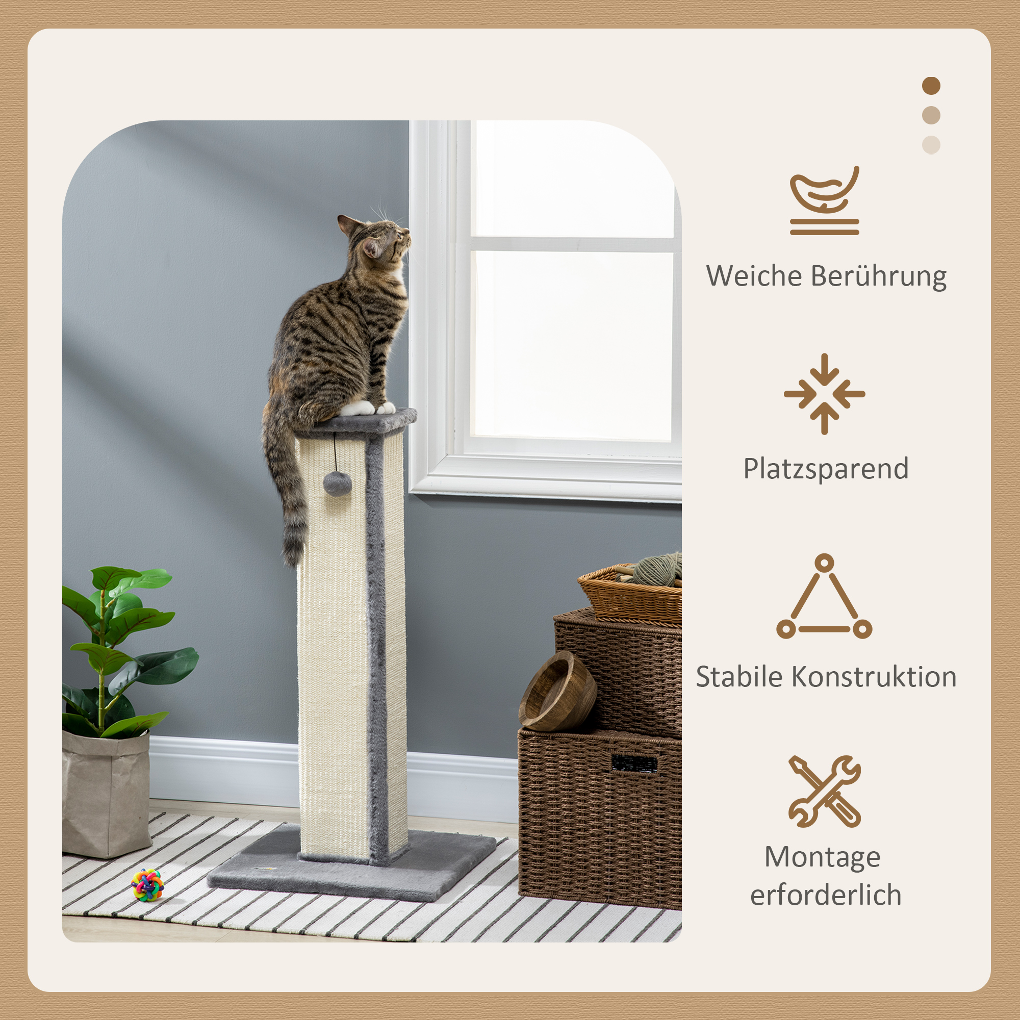 Krabpaal, 81cm Krabpaal, Sisal-Krabpaal met speelbal, Krabpaal voor ... Krabpaal, 81cm Krabpaal, Sisal-Krabpaal met speelbal, Krabpaal voor ...