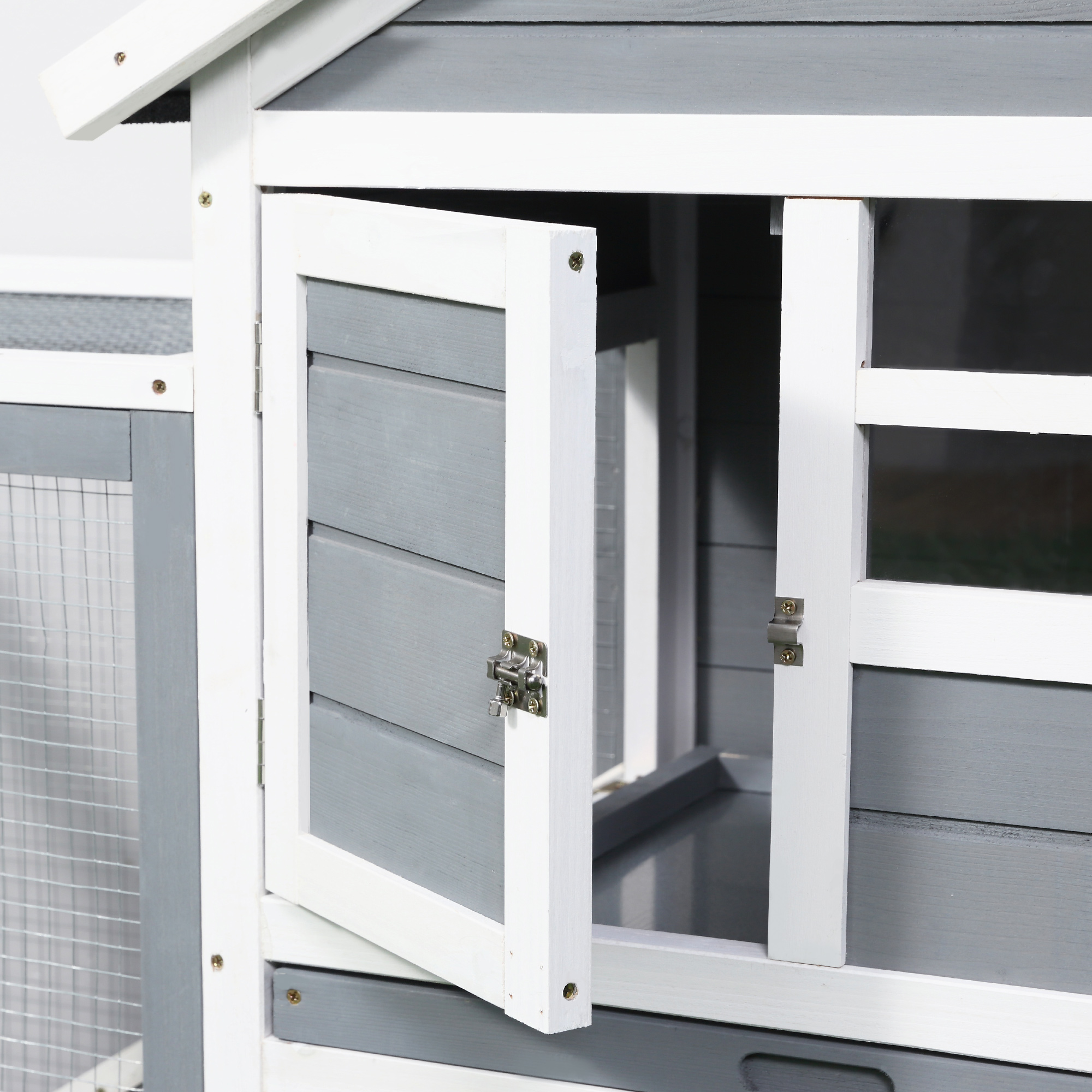 Konijnenhok - DeluxePets - Uitneembare bodembak - Trappetje - grijs ...