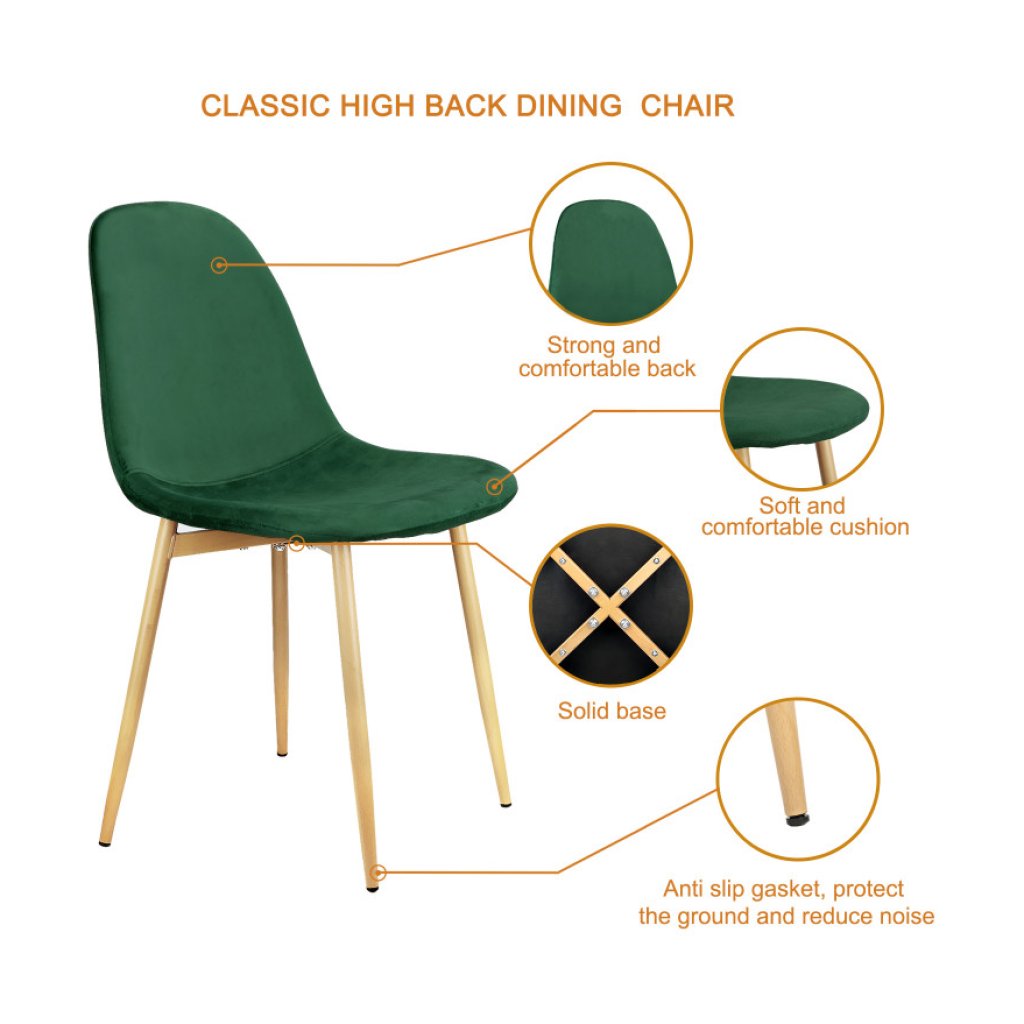 Eetkamerstoel 'Echo' Velours Donkergroen, Poten metaal, stof ...