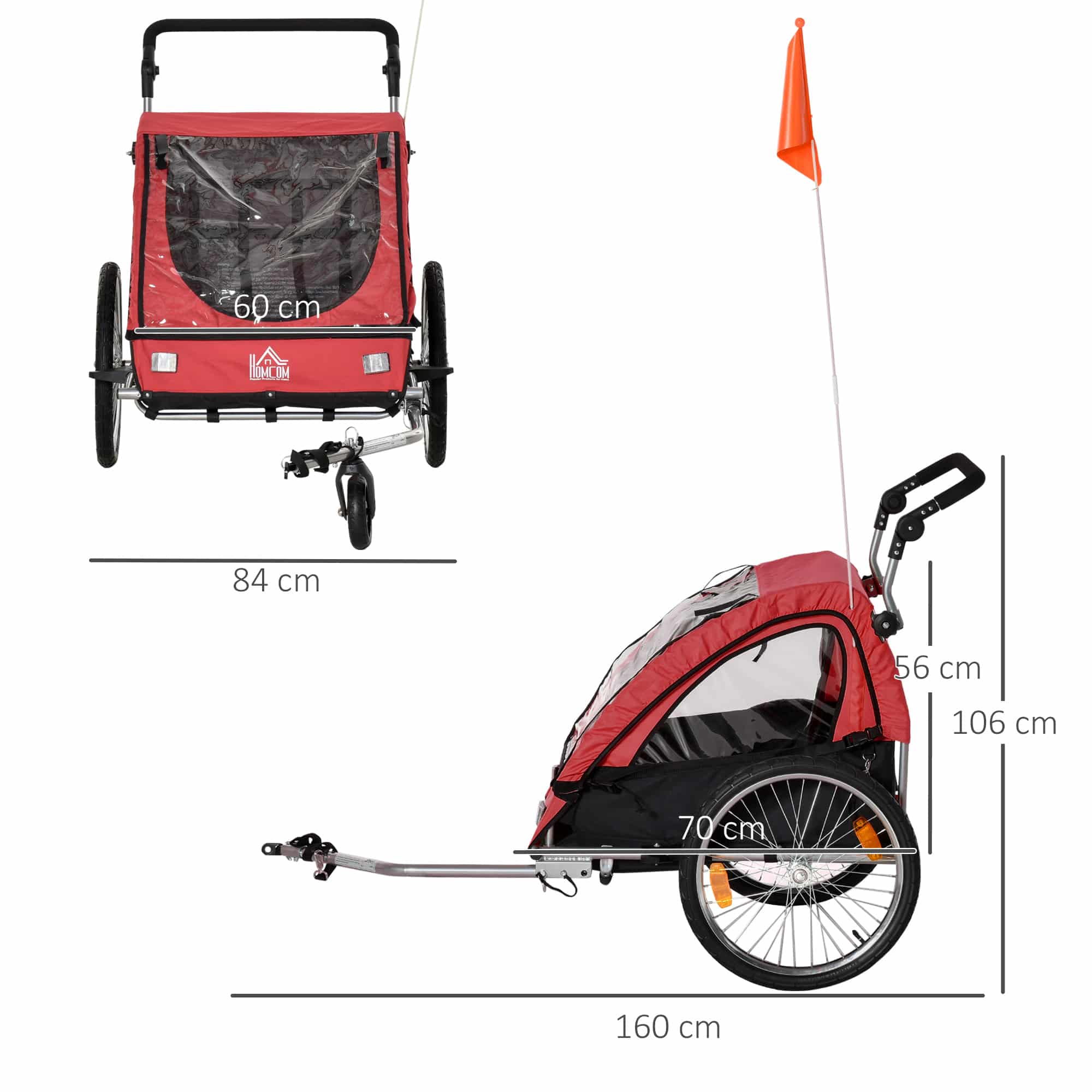 2-in-1 Kinderfietskar en -wagen met Opbergtas, Rood + Zwart – SimpleDeal.nl