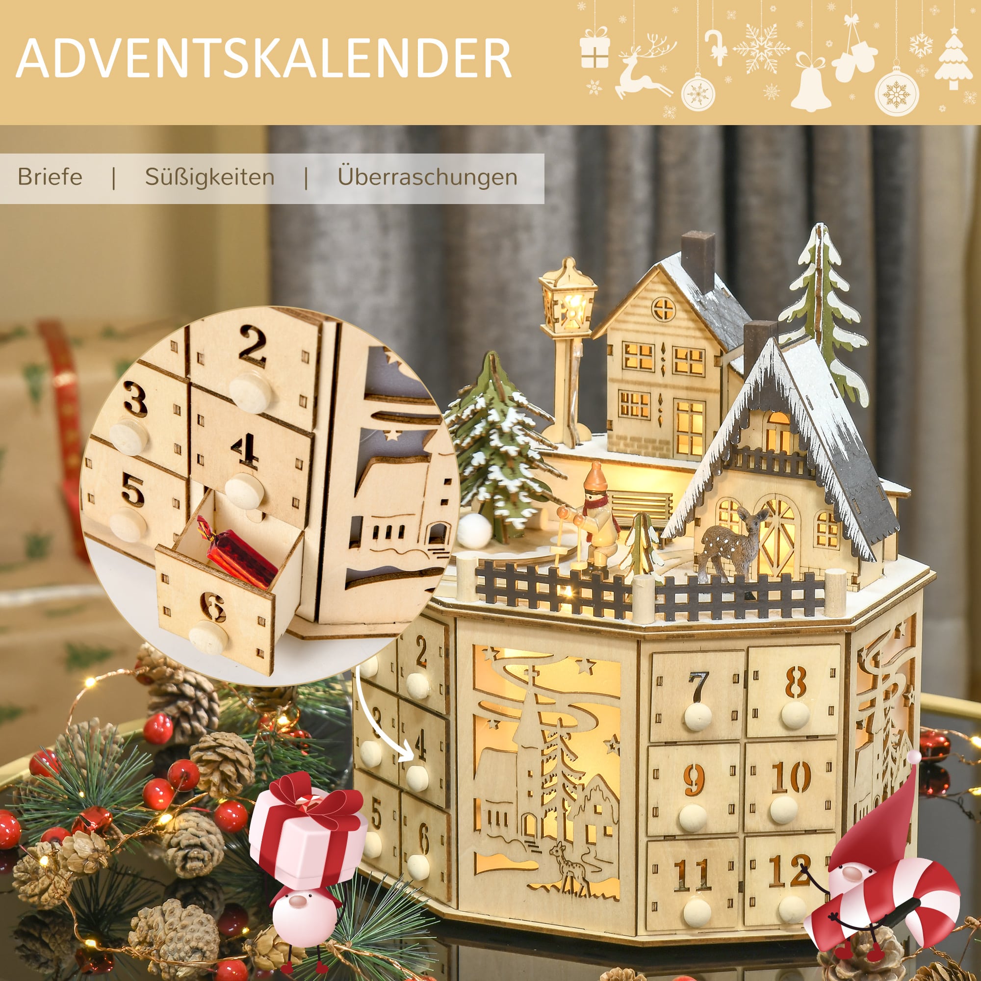 Zaza Home Christmas Advent Kalender met 24 Zugkästen Christmas Kalendar ...