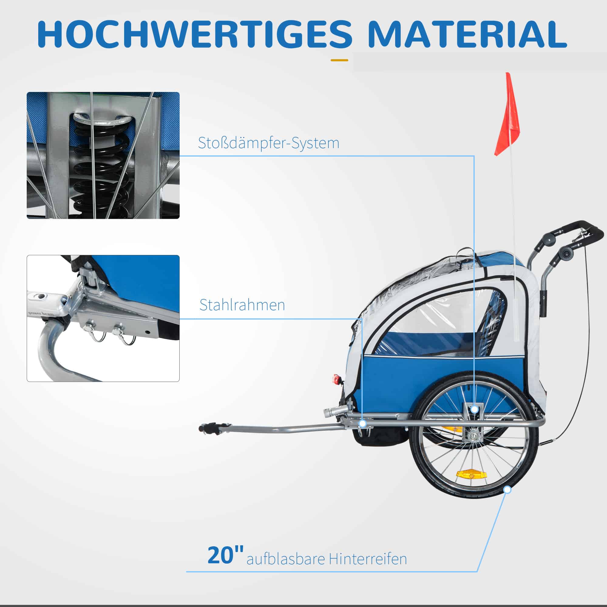 Fietskar voor 2 Kinderen - Kinderfietskar in Staalblauw 155 x 88 x 108 ...