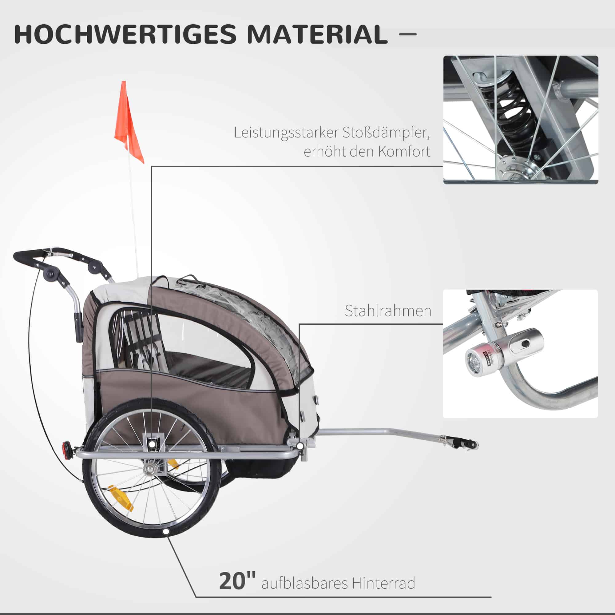 kinderfietskar met vlag, regenbescherming, ademend en opvouwbaar in ...