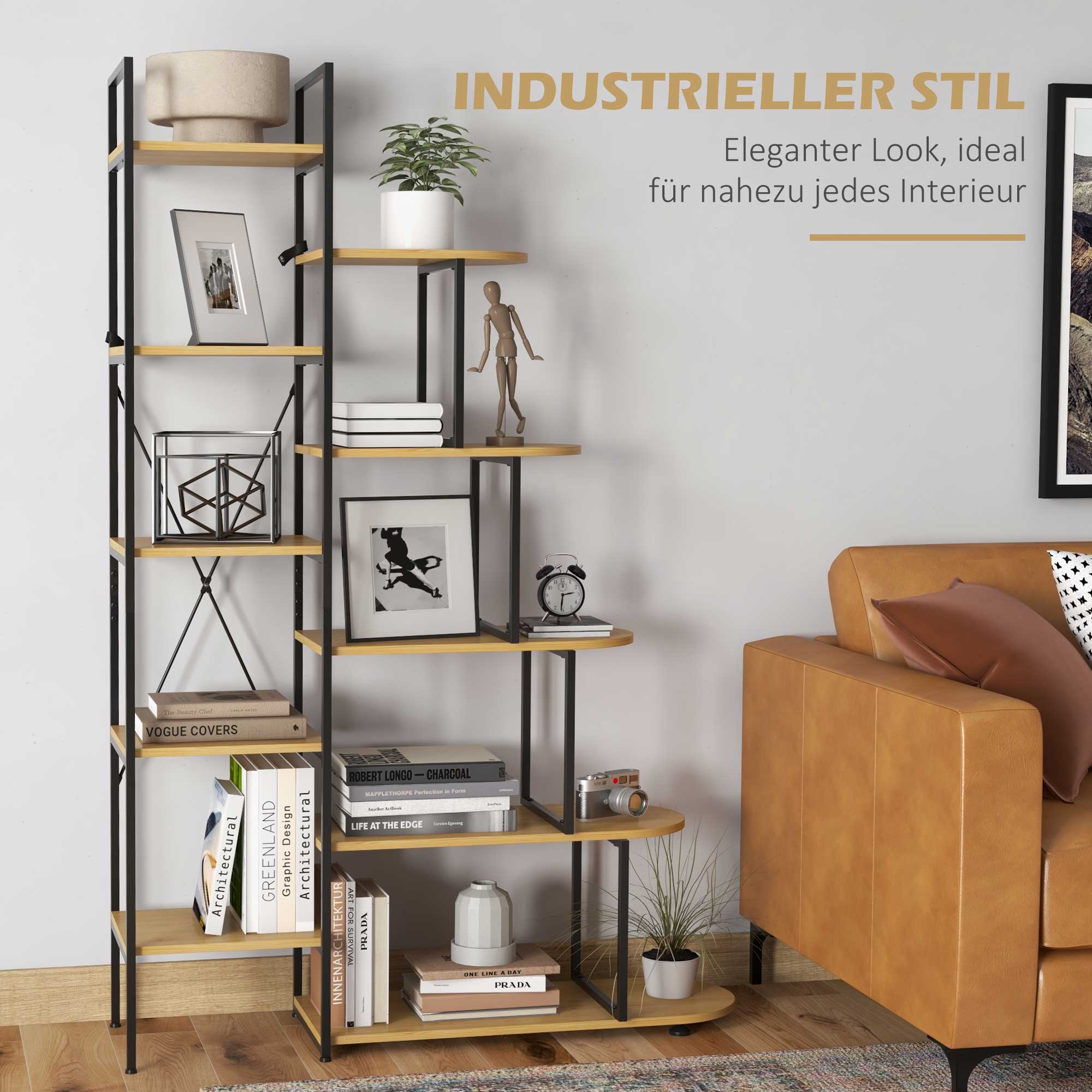 Lagerplank, boekenplank met 5 niveaus, staande planken in industrieel ...